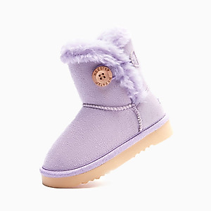 Weestep Wood Button Warm Shearling Winter Lightweight Snow Boots(7 Toddler, Purple)