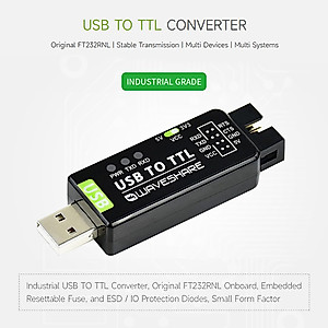 waveshare Industrial USB to TTL Converter with Original FT232RNL Onboard and Multi Protection Circuits Support Multi Systems Support Win7/8/8.1/10/11, Mac, Linux, Android, Wince