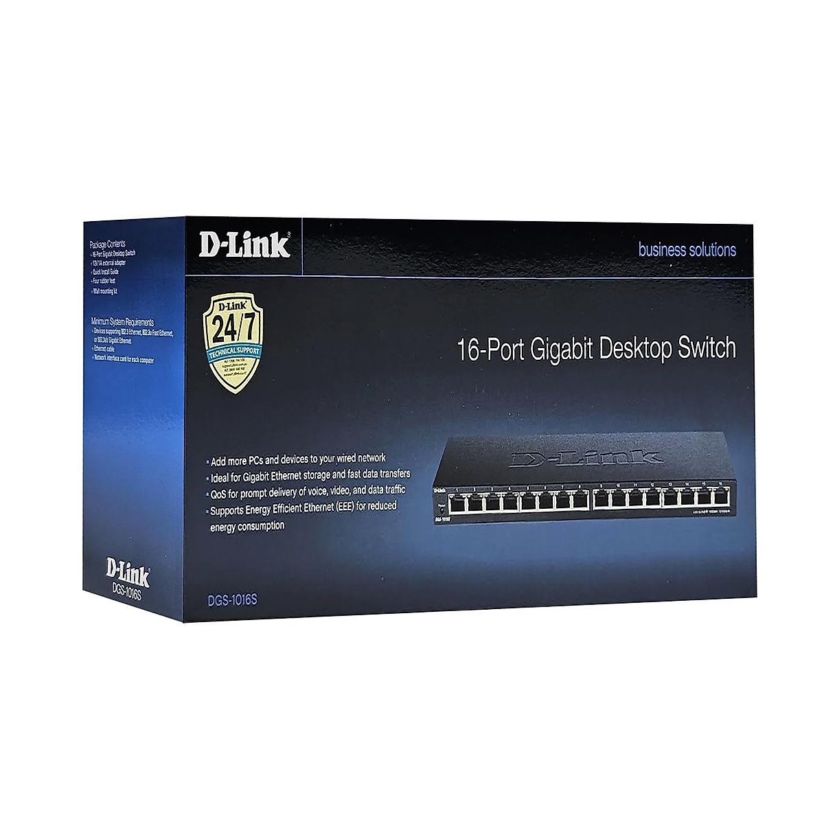 D-Link Ethernet Switch, 16 Port Gigabit Slim Switch Plug and Play, Unmanaged, Metal Housing, Quiet Fanless Design, IEEE 802.3az EEE, 5-Year Limited Warranty (DGS-1016S) Black