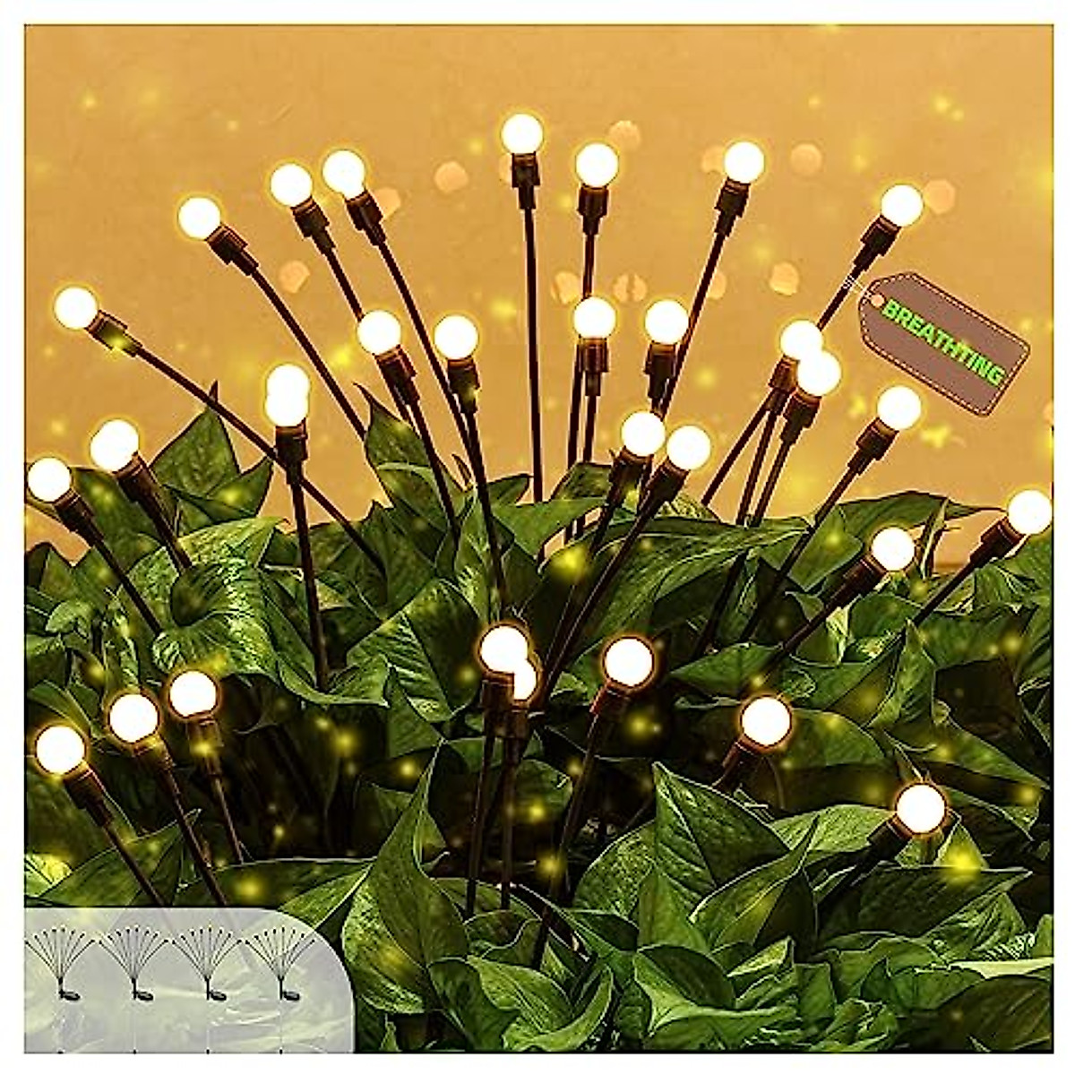 Vankada 4 Pack Solar Firefly Lights, Upgraded 8 LED, Solar Garden Lights, Warm Light, Floral Theme, Outdoor Waterproof, Breathing Mode, High Flexibility, Perfect for Patio, Yard, Path