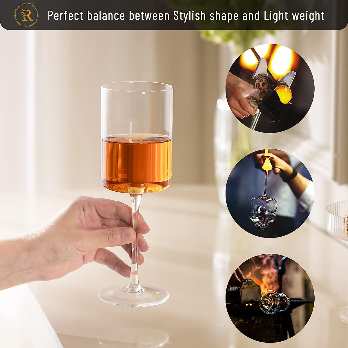 RAVNDOX Square Wine Glasses, Square White or Red Wine Glasses Set of 4, 11 Ounce Hand Blown Edge - Modern Flat Bottom - Unique for Wedding, Christmas, Birthday, Anniversary…