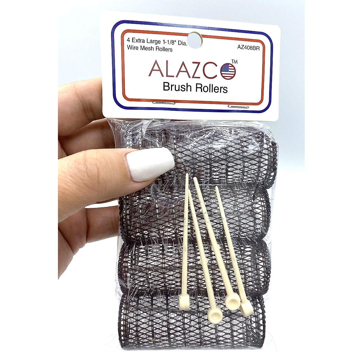 ALAZCO 8 pc Vintage Style Hair Rollers XLarge BRUSH ROLLERS & 8 PINS (8 XL Rollers)