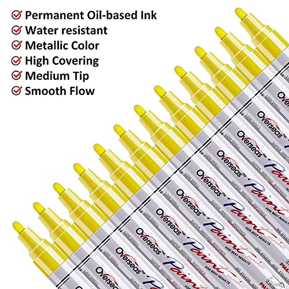 Lesun Yellow Paint Pens Paint Markers, 12 Pack Waterproof Oil-Based Paint Pen Set Quick Dry and Permanent, Markers for Rock Painting, Stone, Ceramic, Wood, Fabric, Plastic, Canvas, Glass, Mugs, Tires