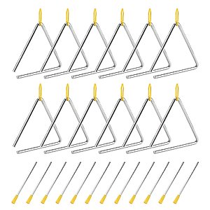 SOUJAP 12 Pack 6 Inch Triangle Instrument, Musical Steel Triangles with Striker, Hand Percussion Triangle Instrument for Music Clubs, Band