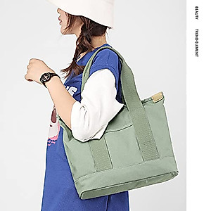 Hobo Handbags Canvas Crossbody Shoulder Bags Multi-pocket Tote Bags Simple Shopping Bag for Women (M-Green)