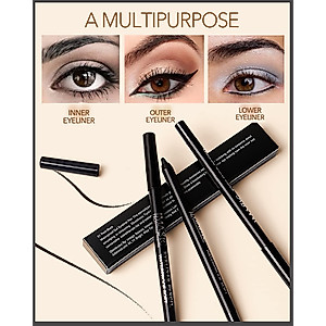 LYSdefeu 2Pcs Black Waterproof Smudge-proof Gel Eyeliner Pencil, Fade-Proof Eye Liner Pencil Soft Smooth Easy-to-Sharpen Pencil for Women Cat Eye/Smoky Eye Makeup with Pencil Sharpener