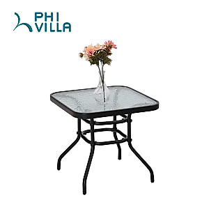 PHI VILLA 3 PCS Patio Bistro Set Outdoor Furniture Folding Chairs Set with Beige Cushions, 2 Adjustable Reclining Chairs & 1 Tempered Glass Coffee Table