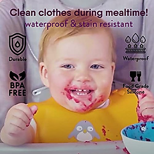 NatureBond Waterproof Baby Bibs, Silicone Weaning Bibs for Babies & Toddlers, Set of 2 w/Carry Pouch | Comfortable Soft 4 buttons Bib
