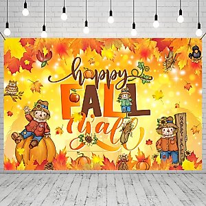 Happy Fall Y'all Backdrop-Scarecrow Party Decorations Thanksgiving Maple Leaves Pumpkin Banner Photo Background for Autumn Decor