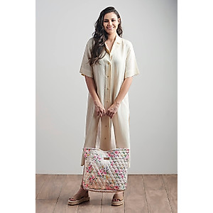 Maison d' Hermine Shopping Bag Cotton Quilted Tote Bag with Zipper Pockets & Small Pouch Shoulder Grocery Bag for Gifts Beach Travel Perfect for Men Women (Sweet Rose Lavender - Lush)