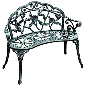 Outsunny Garden Bench Loveseat with Floral Rose Style, Cast Aluminum Frame for Outdoor, Patio, Park, Deck, Antique Green