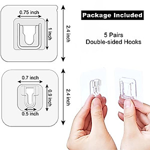 Twight Double-Sided Adhesive Wall Hooks - Self Adhesive Hooks for Hanging, Wall Mounted Hooks for Home and Office (5 Pairs)