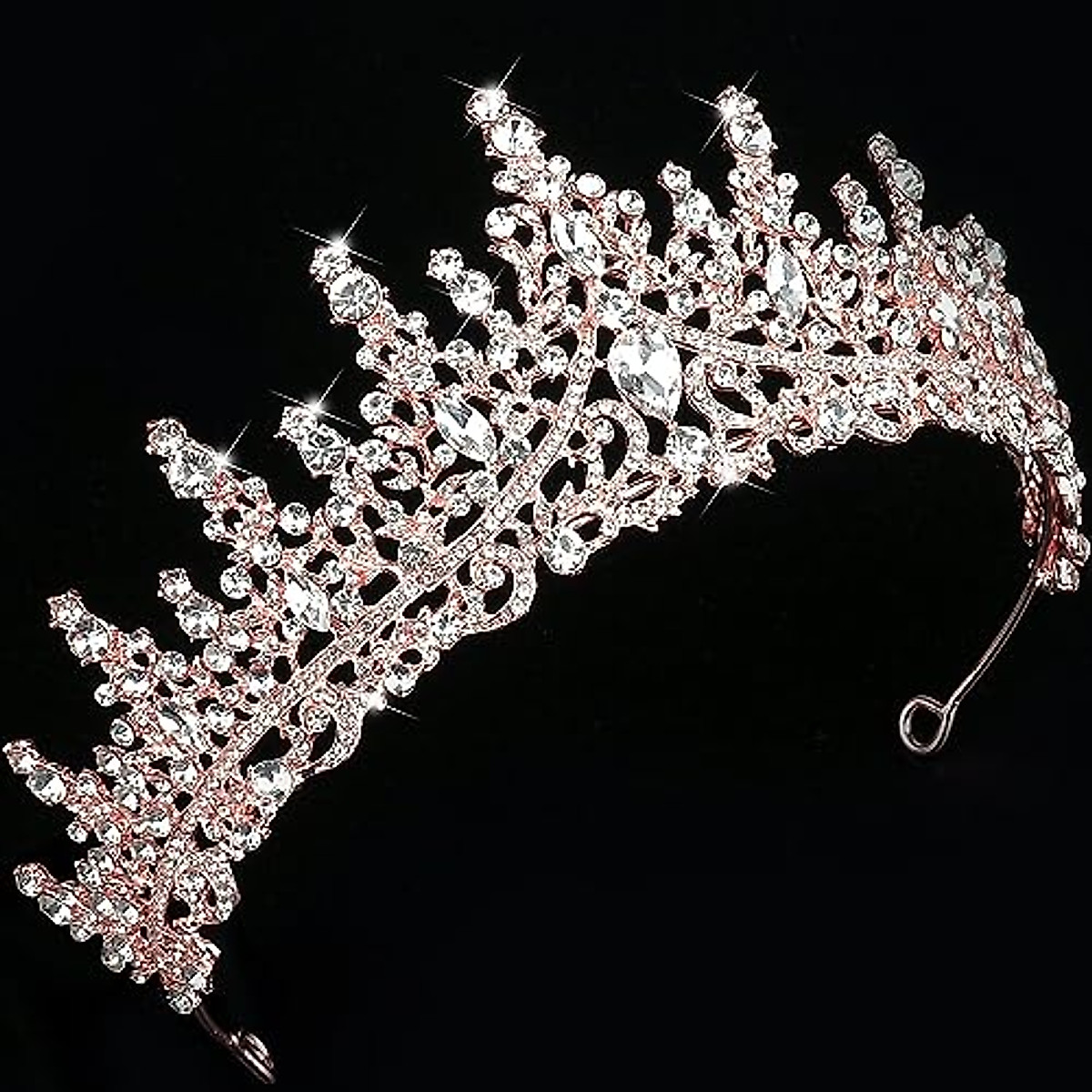 Women Crystal Wedding Tiara Princess Crown Rhinestone Tiaras, Royal Queen design, perfect for Bridal, anniversaries, birthday, Halloween Cos-play costume Christmas, party hair accessorie for girl Prom (Rose Gold)