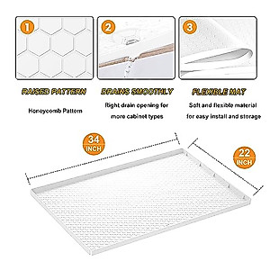 Sdpeia Under Sink Mat, 34" x 22" Flexible Silicone Under Sink Liner with Drain Hole,Protector for Drips Leaks Spills,Kitchen Bathroom Pet Cabinet Mat (White)