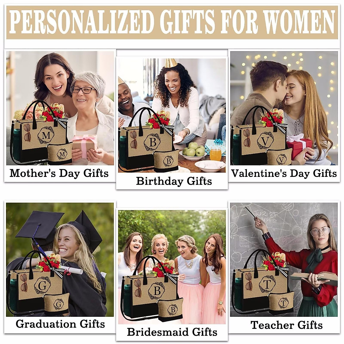 YOOLIFE Mothers Day Gifts - Gifts for Mom, Mom Birthday Gifts, New Mom Gifts, Mom Gifts for Mothers Day, Mothers Day Gift Basket, Mom Christmas Gifts, Mom Gift Bag, Initial Mom Tote Bag (K)