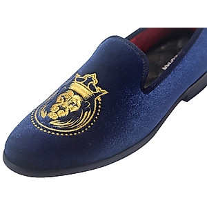ELANROMAN Loafers for Men Velvet Dress Shoes of Embroidered 2.0 Wedding Party Prom Penny Navy Shoes US 10