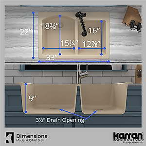 Karran QT-610 Drop-In Quartz Composite 33 in. 1-Hole 60/40 Double Bowl Kitchen Sink in Bisque