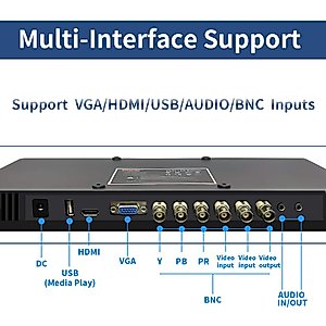 Cocar 21.5" CCTV Monitor, 16:9 BNC Monitor 1920x1080 Composite Component YPbPr/BNC/VGA/HDMI/Audio in Out, VESA Wall Mounting TFT LCD Display for Home Security Systems Surveillance Camera STB DVR NVR