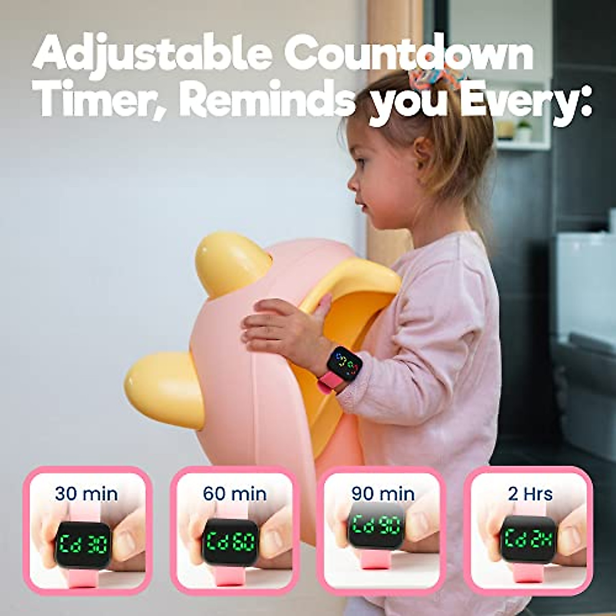 Potty Training Watch for Kids V2 – A Water Resistant Potty Reminder Device for Boys and Girls to Train Your Toddler with Fun/Musical and Vibration Interval Reminders with Potty Training eBook (Pink)