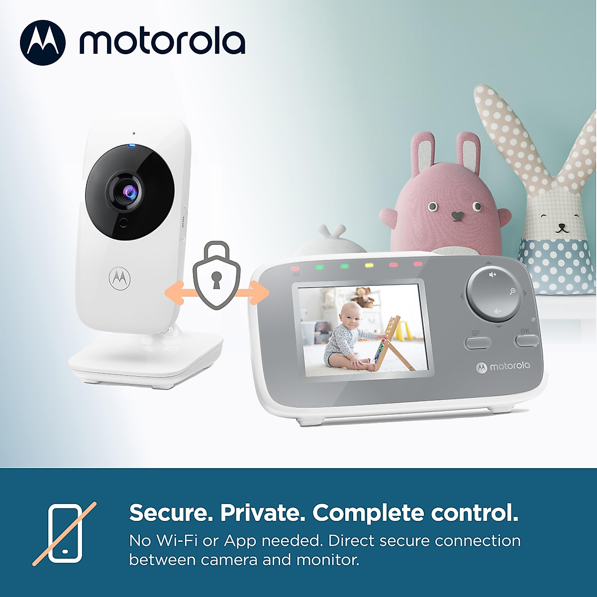 Motorola VM482 Indoor Video Baby Monitor W/Camera, 1000ft Range 2.4 GHz Wireless 2.4" Color Screen, 1-Way Audio, Manual Pan/Tilt, Digital Zoom, Sound Level Indication, Night Vision