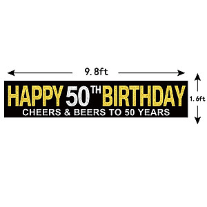 Large Happy 50th Birthday Banner, Cheers to 50 Years & 50 Fabulous, Birthday Hanging Banner, Birthday Party Supplies, Celebration Flag, Birthday Party Sign Decorations, Home Indoor Outdoor Party Decoration (9.8 x 1.6 ft)