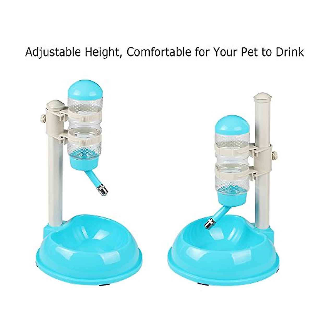 Pawow Pet Dog Cat Automatic Water Food Feeder Bowl Bottle Standing Dispenser with Detachable Pole Height Adjustable Automatically Drinking Water Bottle 500ML (Blue)