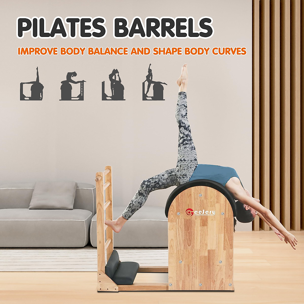 GeeJery Pilates Ladder Bucket - Yoga Equipment Ladder Barrel - Fitness Equipment for Balance, Core Strengthening and Stretching (Black)…