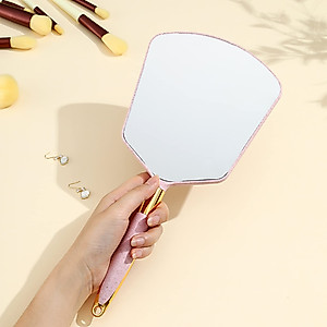 YCHMIR Hand Mirror, Handheld Mirror with Handle，Barber Hairdressing Handheld Mirrorfor for Salon 6 x 13 inch Pink-Square