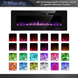 Xbeauty 60" Electric Fireplace in-Wall Recessed and Wall Mounted 1500W Fireplace Heater and Linear Fireplace with Timer/Multicolor Flames/Touch Screen/Remote Control (Black)
