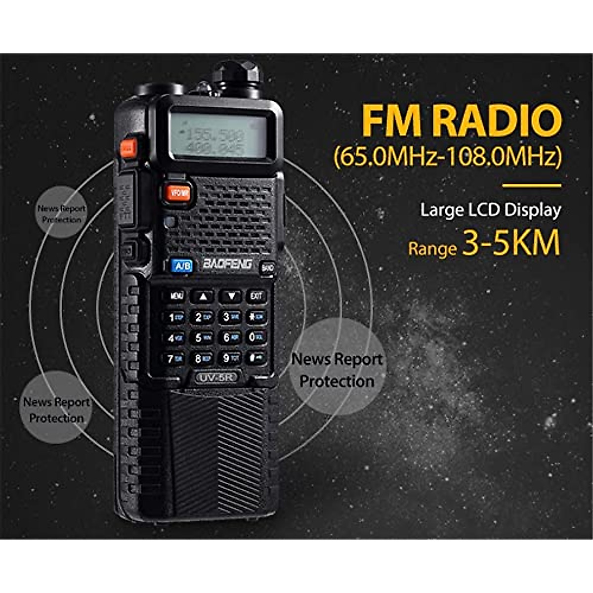 BAOFENG UV-5R Two-Way Radio Walkie Talkies, Dual Band, 128 Channels with 3800mah and Earpiece-Black