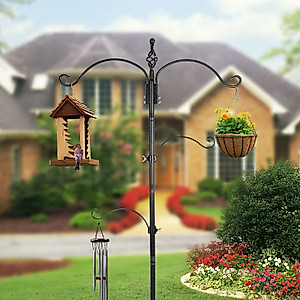 Bird Feeding Station Feeder Pole - Multi Hook 63 inches Stand for Watching Attracting Wild Bird Outdoor Hanging Pole by Highpro, 5-Prong Anchor Base