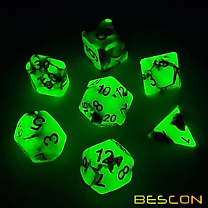 Bescon Two-Tone Glow-in-The-Dark Polyhedral Dice Set Spooky Rocks, Luminous RPG Dice Set d4 d6 d8 d10 d12 d20 d% Brick Box Pack
