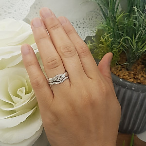 Dazzlingrock Collection 0.30 Carat (ctw) Sterling Silver Round Diamond Ladies Swirl Bridal Engagement Ring Set 1/3 CT, Size 7.5