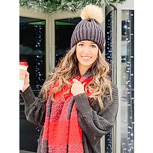 FURTALK Womens Winter Knitted Beanie Hat with Faux Fur Pom Warm Knit Skull Cap Beanie for Women