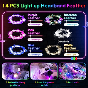 HONLYNE 142 PCS Glow in the Dark Party Supplies, 14PCS Foam Glow Sticks, 14PCS Light Up Headband,14PCS LED Glasses and 100PCS Glow Sticks Bracelets,for Glow Party, New Year, Wedding, Concert, Birthday