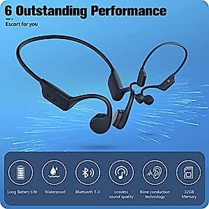 Hamuti Bone Conduction Headphones, Wireless Bluetooth 5.0 Open Ear Headphones Built-in 32G Memory IP68 Waterproof Sports Headphones for Workout, Running, Hiking, Cycling, Swimming and More Activities