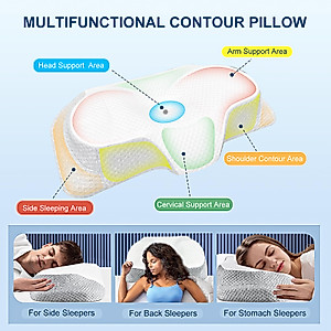 Iouyk Neck Pillows for Pain Relief Sleeping, Contoured Memory Foam Pillows, Ergonomic Orthopedic Neck Support Pillow for Side, Back and Stomach Sleepers with Breathable Washable Cover