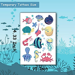 Hohamn Sea Animals Temporary Tattoos for Kids - 90+ Cartoon Ocean Animal Fake Tattoos for Girls Boys Birthday Party Supplies Favors, Baby Shower