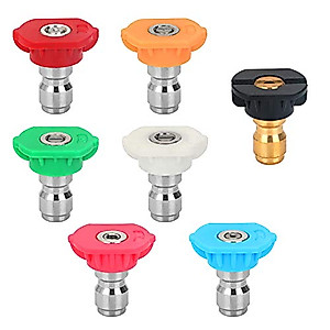 STYDDI Pressure Washer Spray Nozzle Tip Set with 5 Multiple Degrees Nozzle and 2 Second Story Nozzle, 7 Pack, 1/4" Quick Connect, 2.5 GPM, Rated Up to 4500 PSI