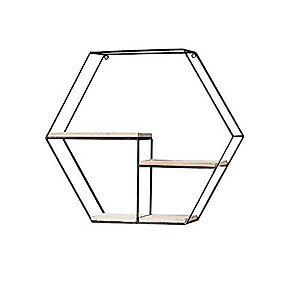 Prime Leader Wall Mounted 2 Tier Regular Hexagon Metal Display Organizer Rack Holder Floating Shelves for Bedroom Living Room Kitchen Office（Black, 18.8" x 16.5"）