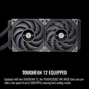 Thermaltake TOUGHLIQUID 240 ARGB Motherboard Sync All-in-One Liquid CPU Cooler, AMD (AM5/AM4) / Intel (LGA 1700/1200), 240mm High Efficiency Radiator CL-W319-PL12BL-B