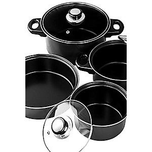 Imperial Home 7 Pc Carbon Steel Nonstick Cookware Set, Pots & Pans Set, Dishwasher Safe Cookware Set, Cooking Set, Kitchen Essentials (Black)