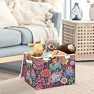Paisley Elephant Storage Basket 16.5x12.6x11.8 In Collapsible Fabric Storage Cubes Organizer Large Storage Bin with Lids and Handles for Shelves Bedroom Closet Office