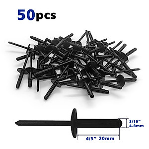 Tri-Fold Exploding Large Head Aluminum Pop Blind Rivets 3/16'' * 4/5'' Long Grip Solid Rivets Used For Industries Automobiles Kayak Sailboat & Furniture 50 Pieces Black