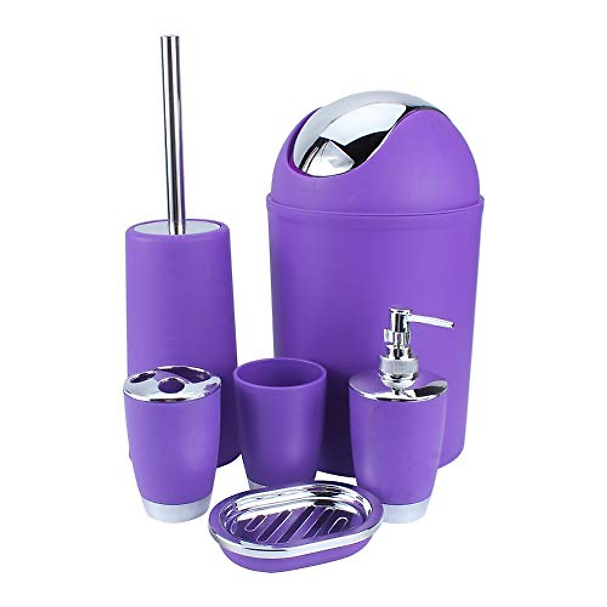 Zerone Bathroom Accessories Sets,6 Piece Bath Toilet Brush Accessories Set Luxury Bath Accessory Gift, Soap Bar Holder,Trash Can,Toilet Brush Set (Purple 6)