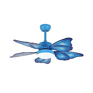 KWOKING Lighting Creative Butterfly Wing Ceiling Light and Fan with Remote Control 5 Blades LED Bedroom Hanging Fan Light Adjustable Speed for Kids Bedrooms - Blue