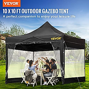 VEVOR Pop Up Canopy Tent, 10 x 10 FT, Outdoor Patio Gazebo Tent with Removable Sidewalls and Wheeled Bag, UV Resistant Waterproof Instant Gazebo Shelter for Party, Garden, Backyard, Black