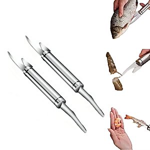 Homthia 2PCS Fish Scale Knife Cut Scrape Dig 3-in-1Tool, Stainless Steel Peelers Scraping Boning Filleting for Kitchen Fish Cleaning Tools