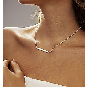 KristLand - Women Simple Bar Pendant Necklace Dainty 18K Gold Necklace Rose Gold Plated Simple Design Solid Circle, Heart Choker Chain Silver Necklaces for Women A Solid Bar Silver