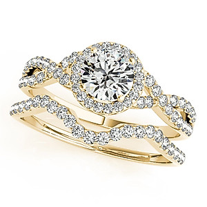 JewelMore 1/2 Carat Halo Daimond Engagement Bridal Ring Set 14K Solid Yellow Gold (I-J/I2-I3) (6)